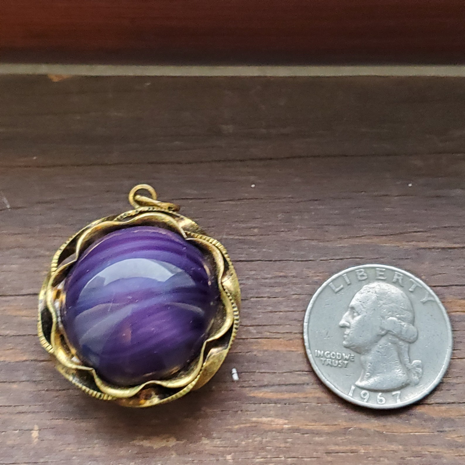 Purple Swirl Agate and Gold Tone Thick 1970's Pendant - Etsy