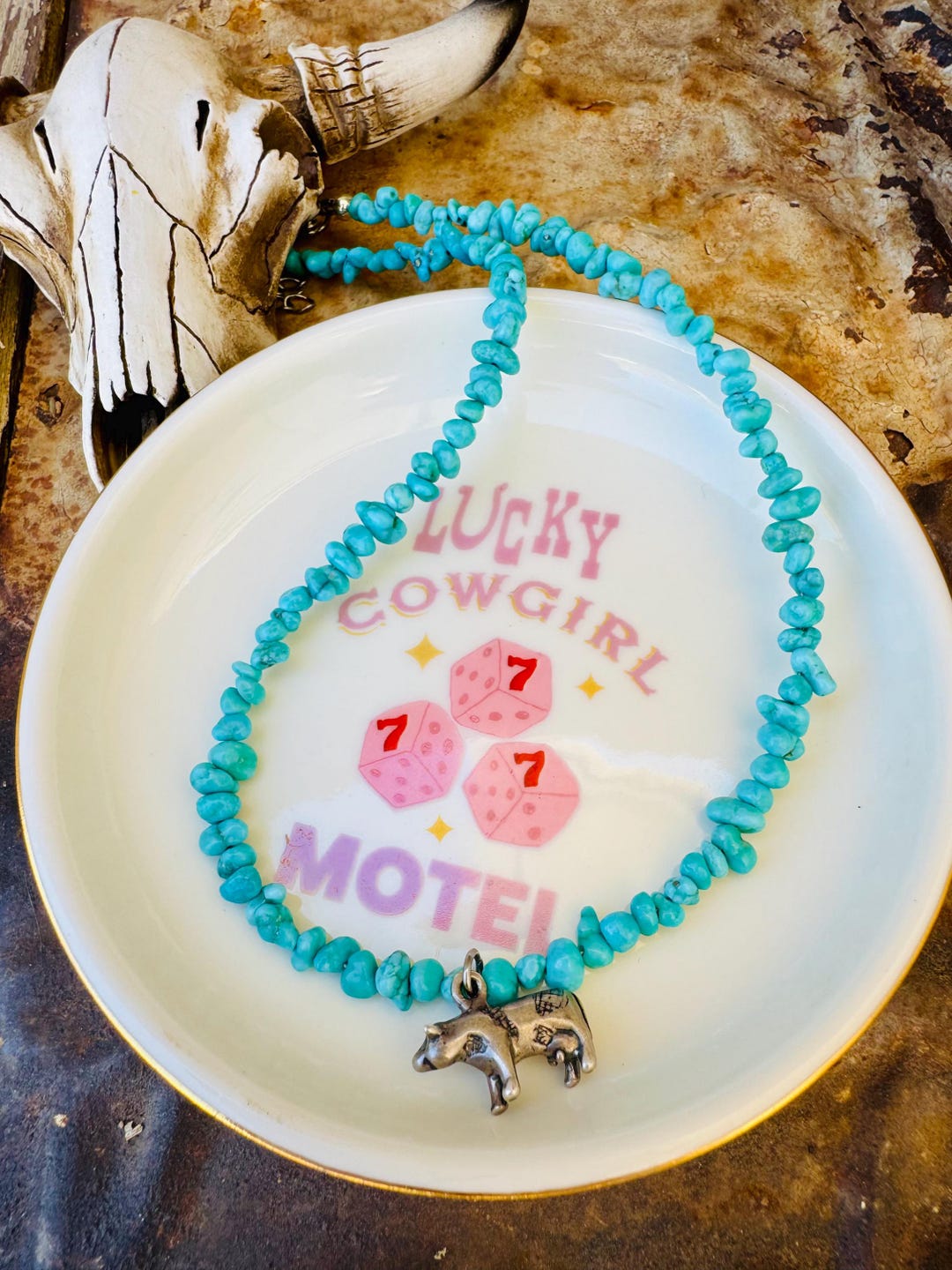 Genuine Turquoise Choker, Cow Pendant, Western Choker, Boho Necklace - Etsy