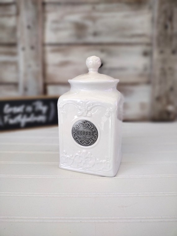 CERAMIC COFFEE CANISTER White Ceramic Coffee Container | Etsy