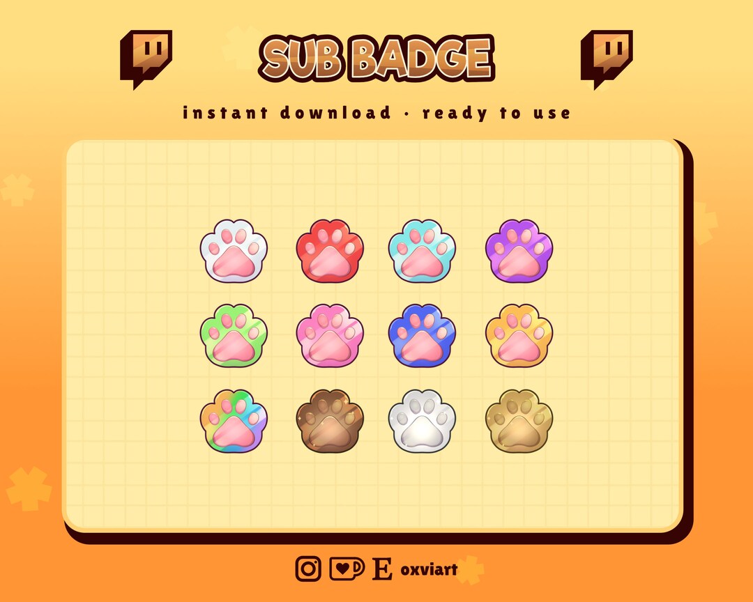 12x Twitch Sub Badge - Paws | Twitch Elements | Instant Download - Etsy