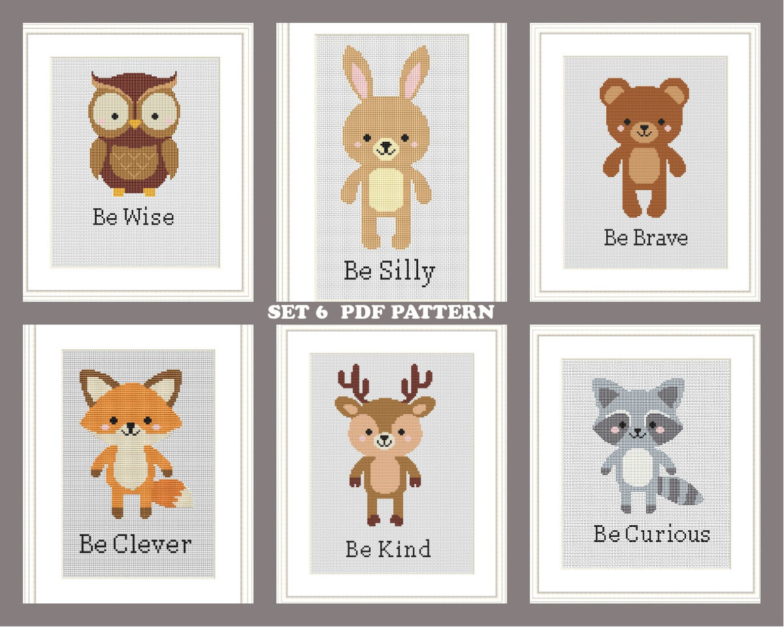 Woodland Nursery Cross Stitch Pattern Set 6 Animals Cross Stitch ...