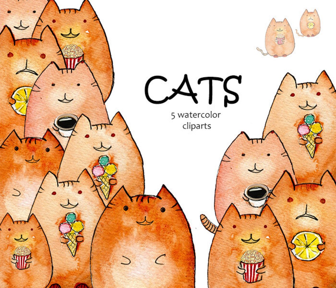 Cats Watercolor Clipart, Cats Clipart, Animals Watercolor Clipart ...