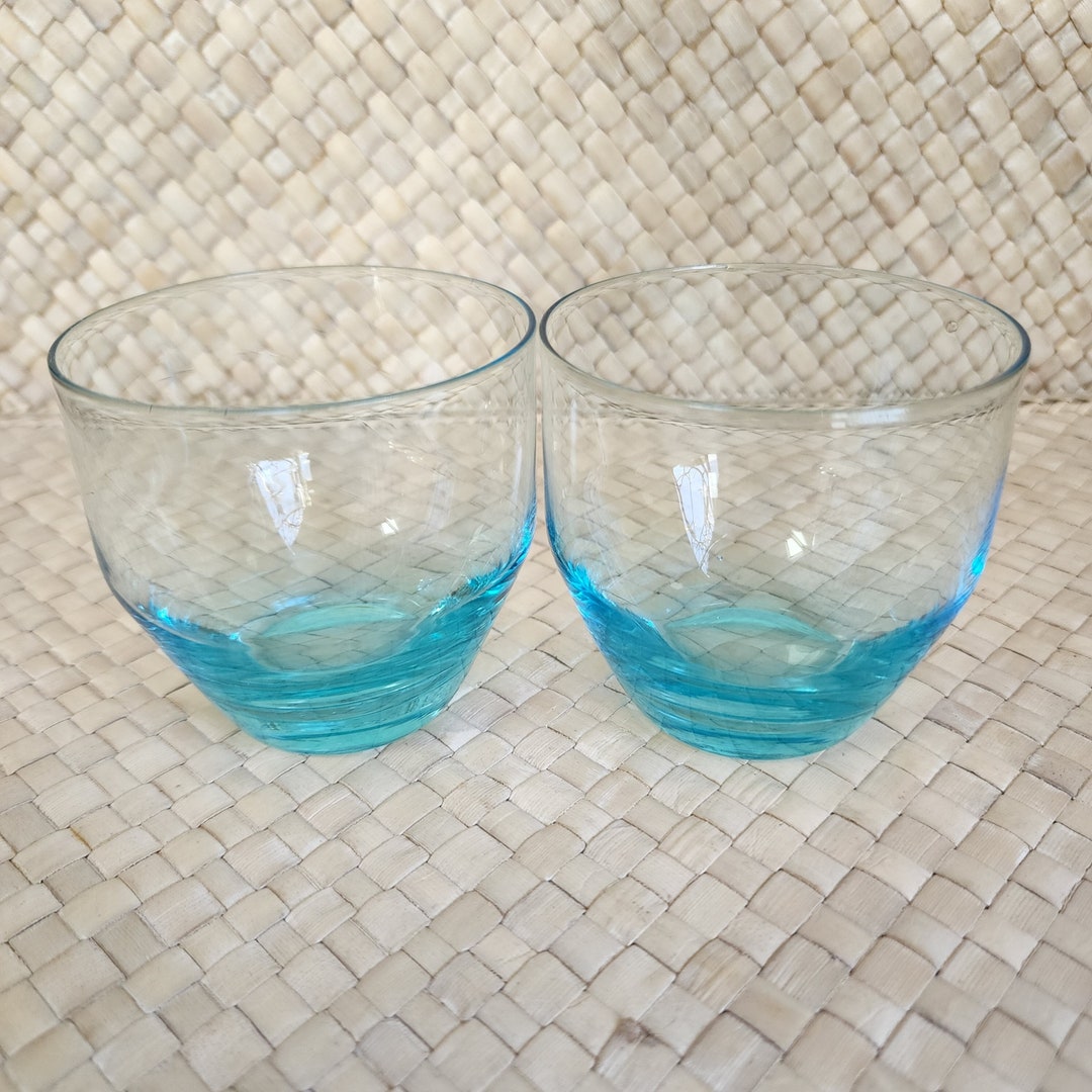 Set Of 2 Vintage Blue Glass Tumblers Etsy