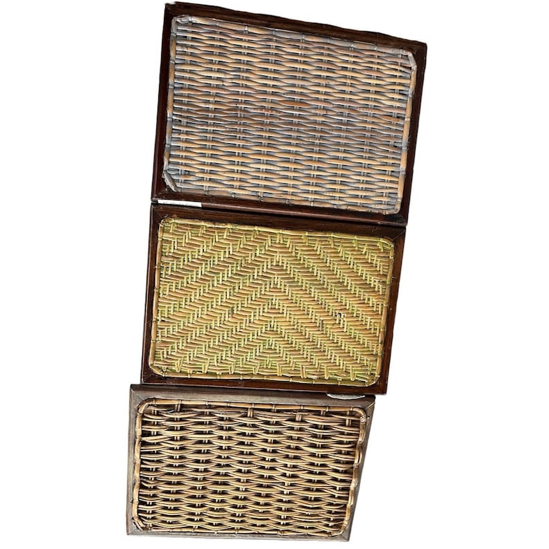 3 Vintage Glazed Rattan Bamboo Small Serving Trays Boho 12x9” - Etsy