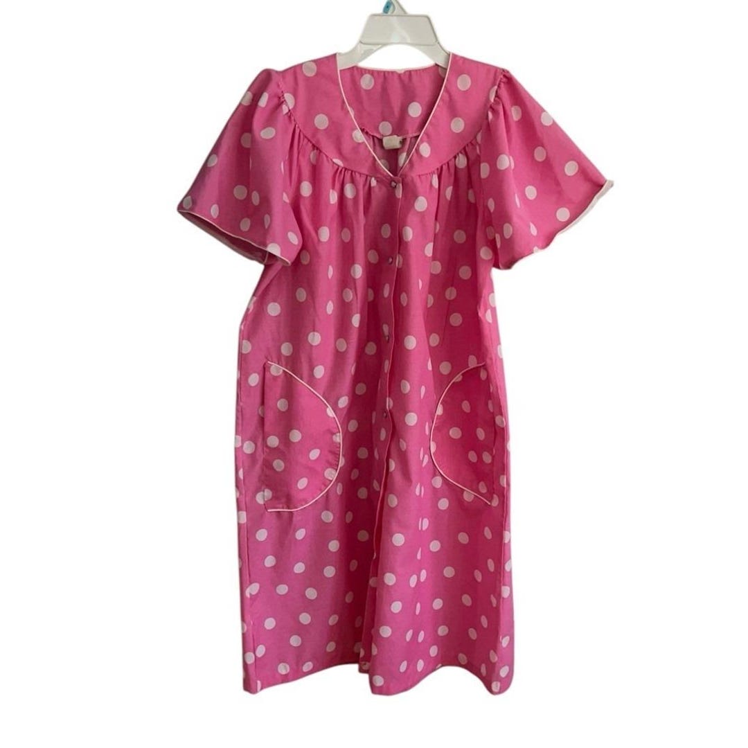 Vintage 70s Izzys Place Pearl Snap Pink Polka Dot Housecoat With ...