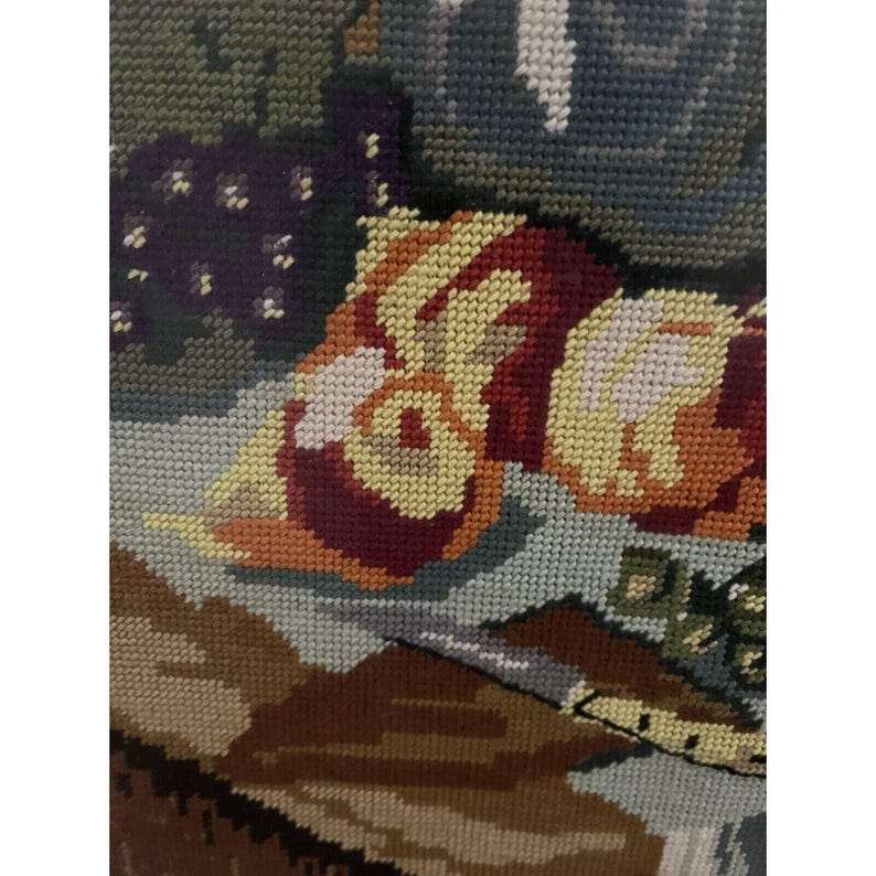 Vintage 70s Handmade Still Life Needlepoint Framed Candlestick Fruit ...