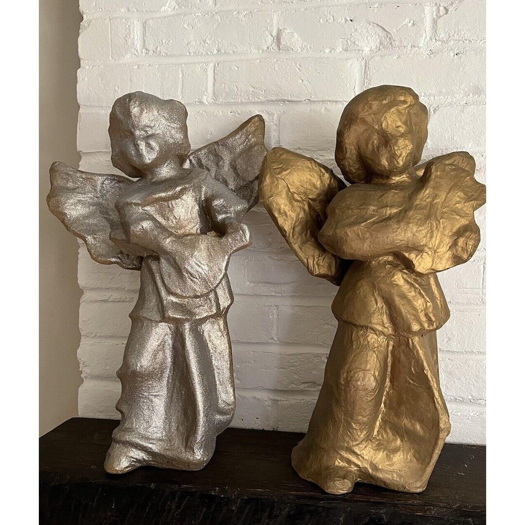 2 Large Vintage Gold Silver Paper Mache Musical Angels 18” Christmas ...