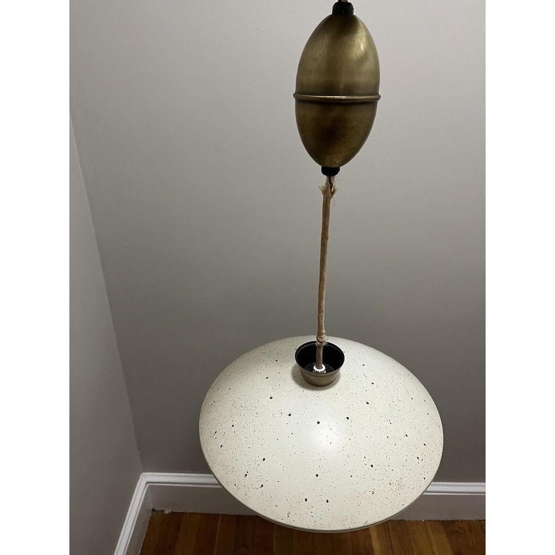 Vintage MCM Atomic Flying Saucer Pull-down Retractable Ceiling Light ...