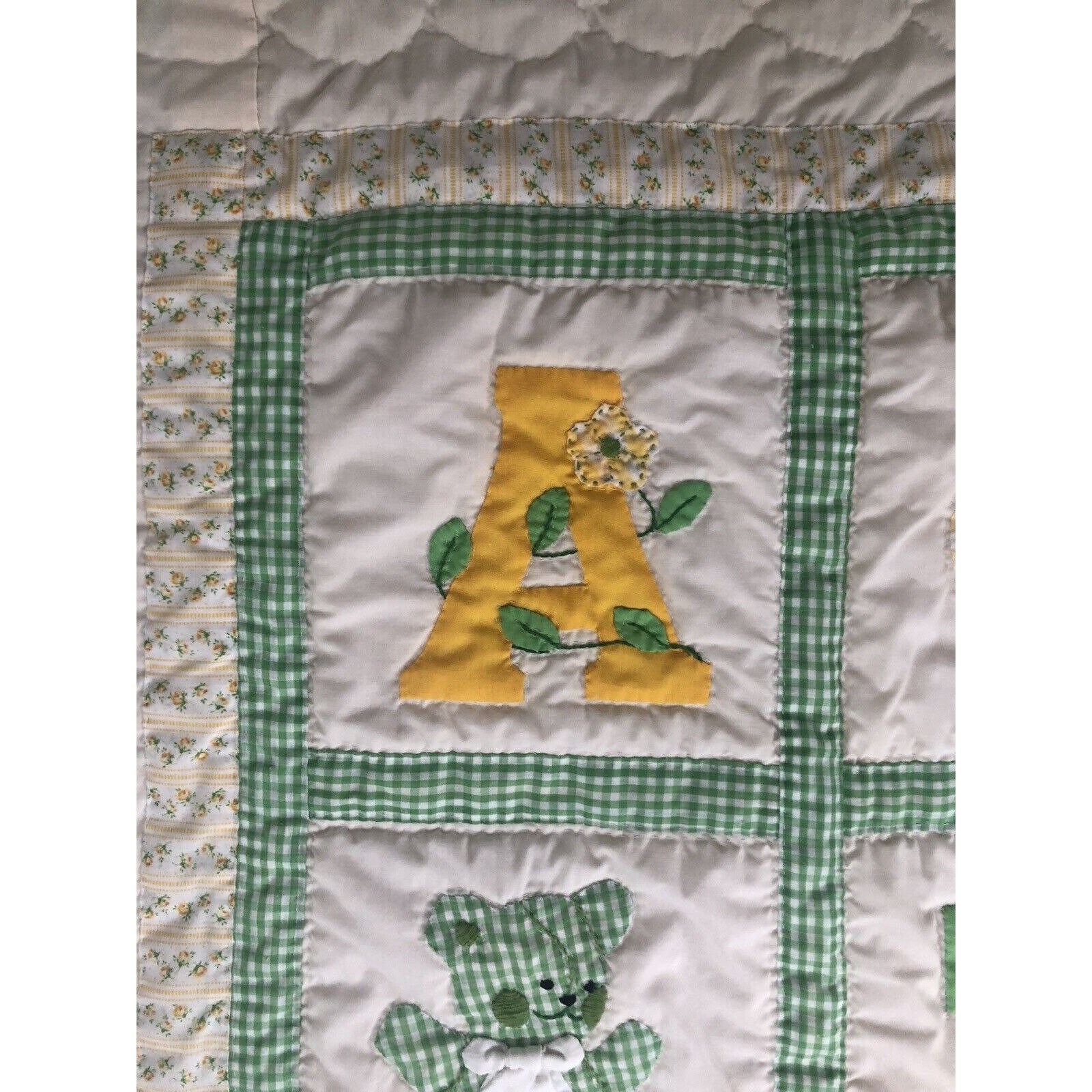 Vintage Handmade ABC Square Baby Quilt Blanket Green Gingham - Etsy