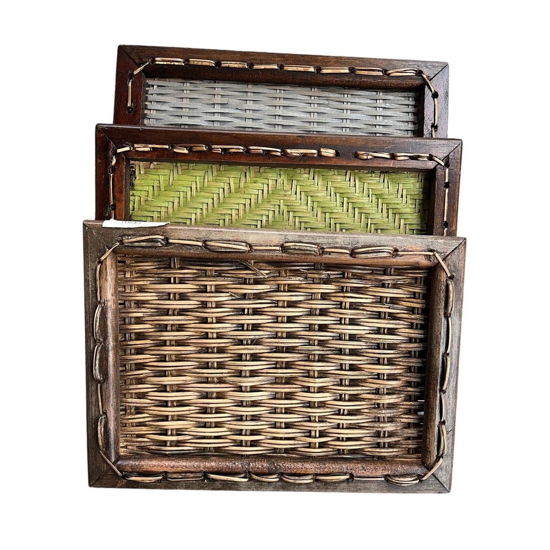 3 Vintage Glazed Rattan Bamboo Small Serving Trays Boho 12x9” - Etsy