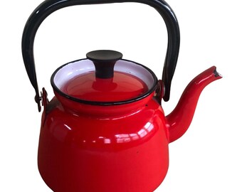 Red Enamel Teapot - Etsy