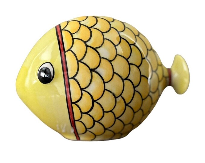 Vintage Andrea by Sadek Yellow Koi Fish Bank Hand Painted 3D Eyes ...