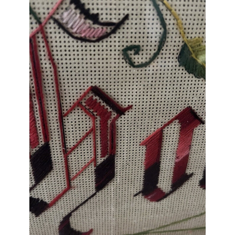 Antique Victorian Paper Punch Needlepoint Cross Stitch Framed God Bless ...