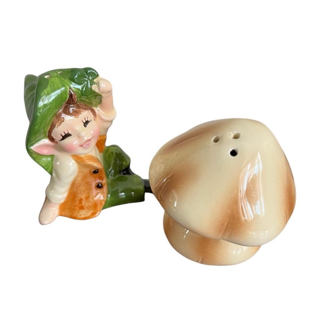 Vintage Salt and Pepper Shakers Wood Land Boy Fairy and Mushroom - Etsy