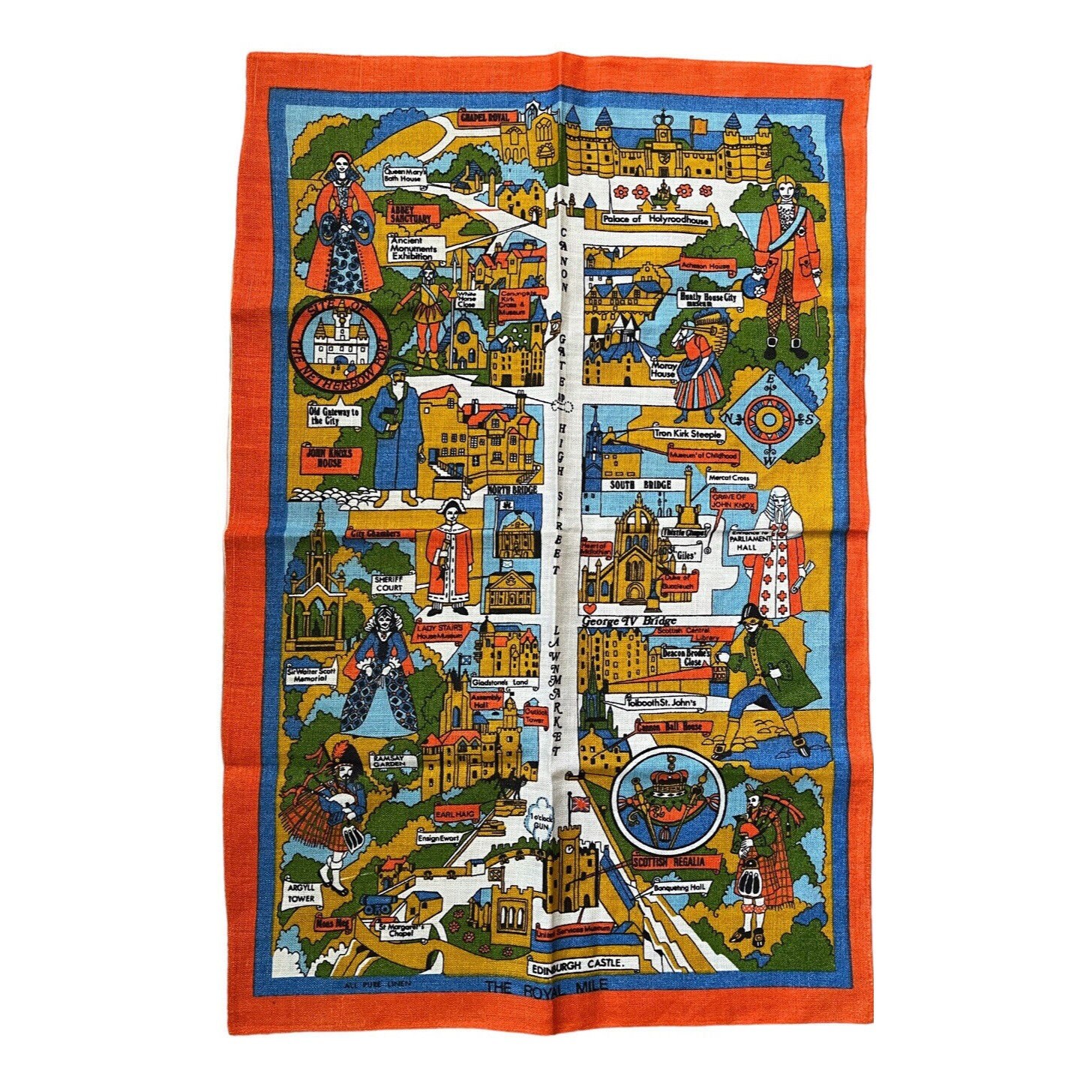 Vintage Scottish Royal Mile Art Printed on Linen Tea Towel - Etsy