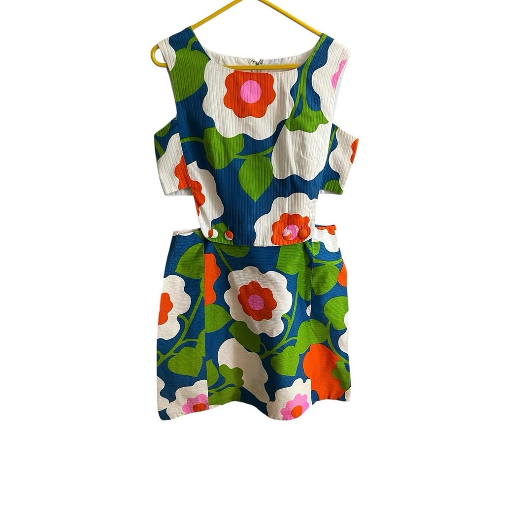 Vtg 60s Malia Hawaii Bold Flower Power Cotton Hawaiian Mini Gogo Dress ...
