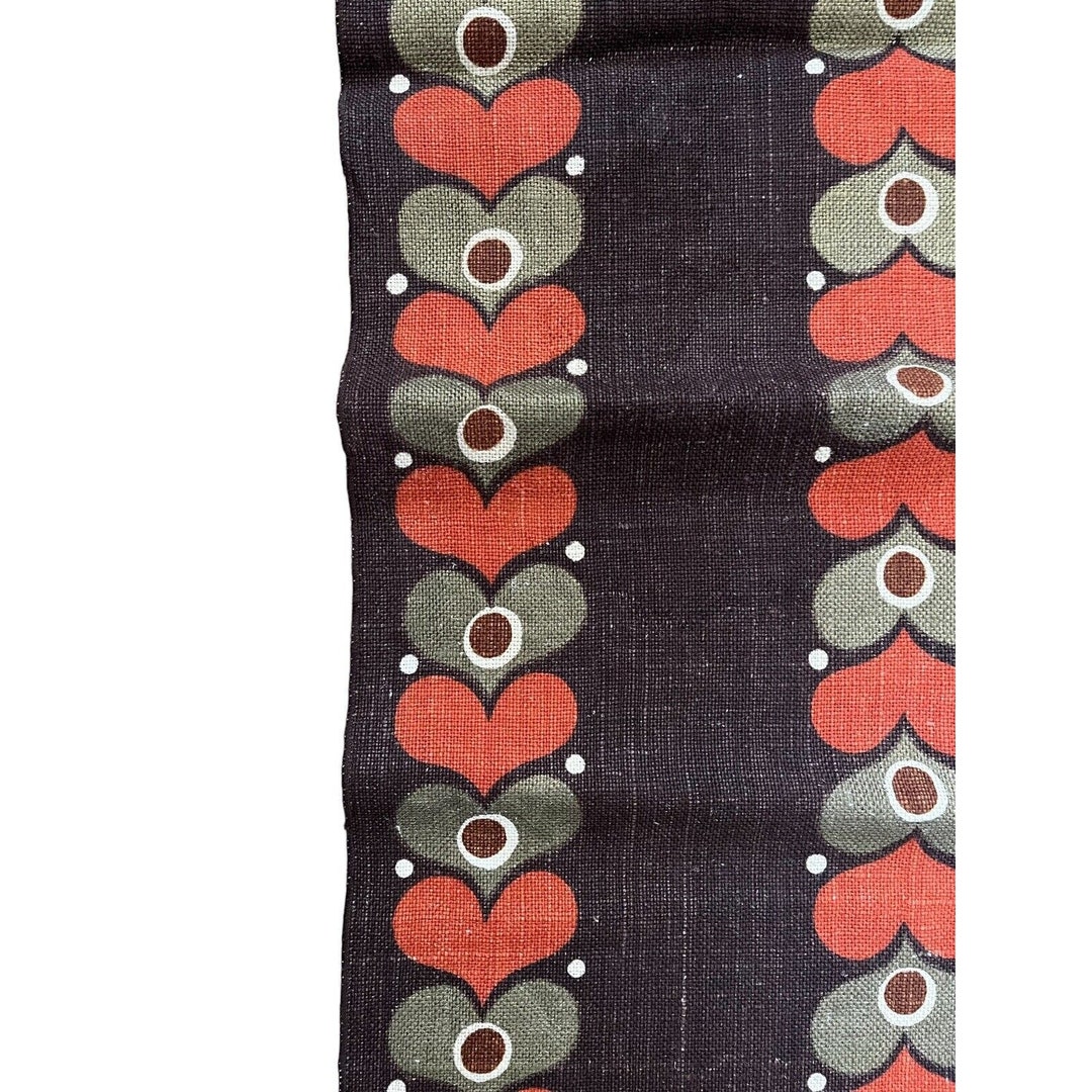 Vintage MCM Scandinavian Style Table Runner Brown Orange Hearts Groovy ...