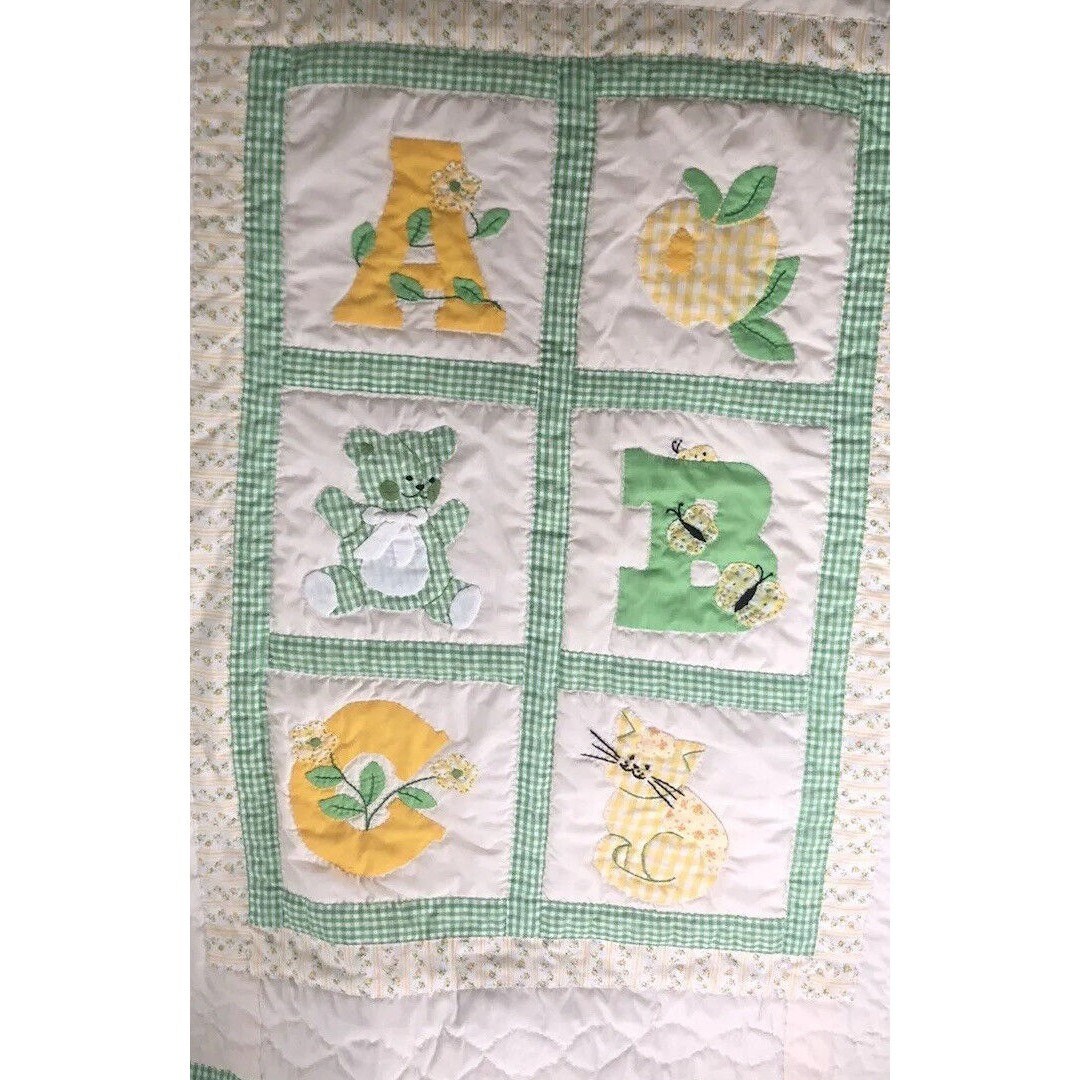 Vintage Handmade ABC Square Baby Quilt Blanket Green Gingham - Etsy
