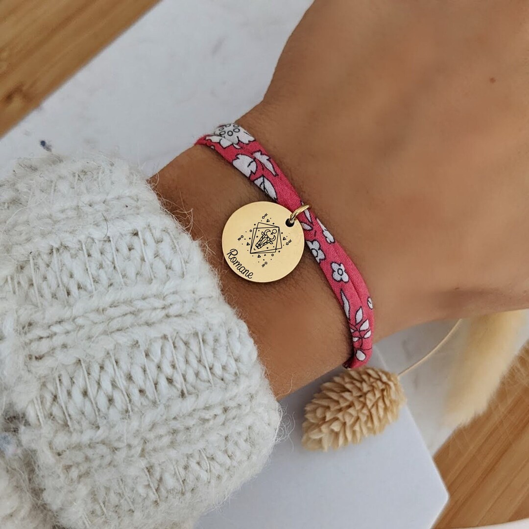 Personalized Liberty Cotton Bracelet With a Zodiac Sign Medal First ...
