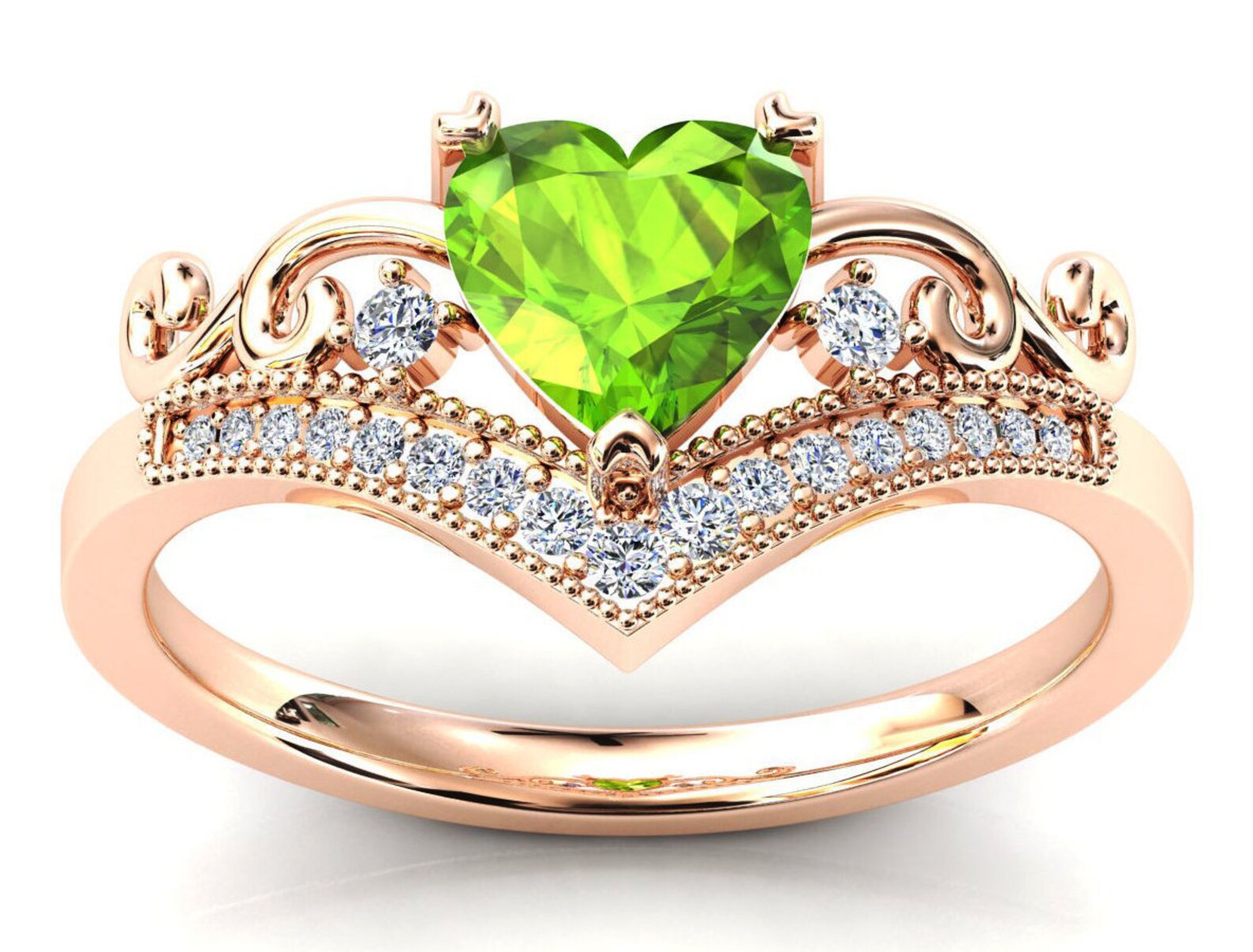 Heart Shaped Peridot Engagement Ring Women Art Deco Peridot | Etsy