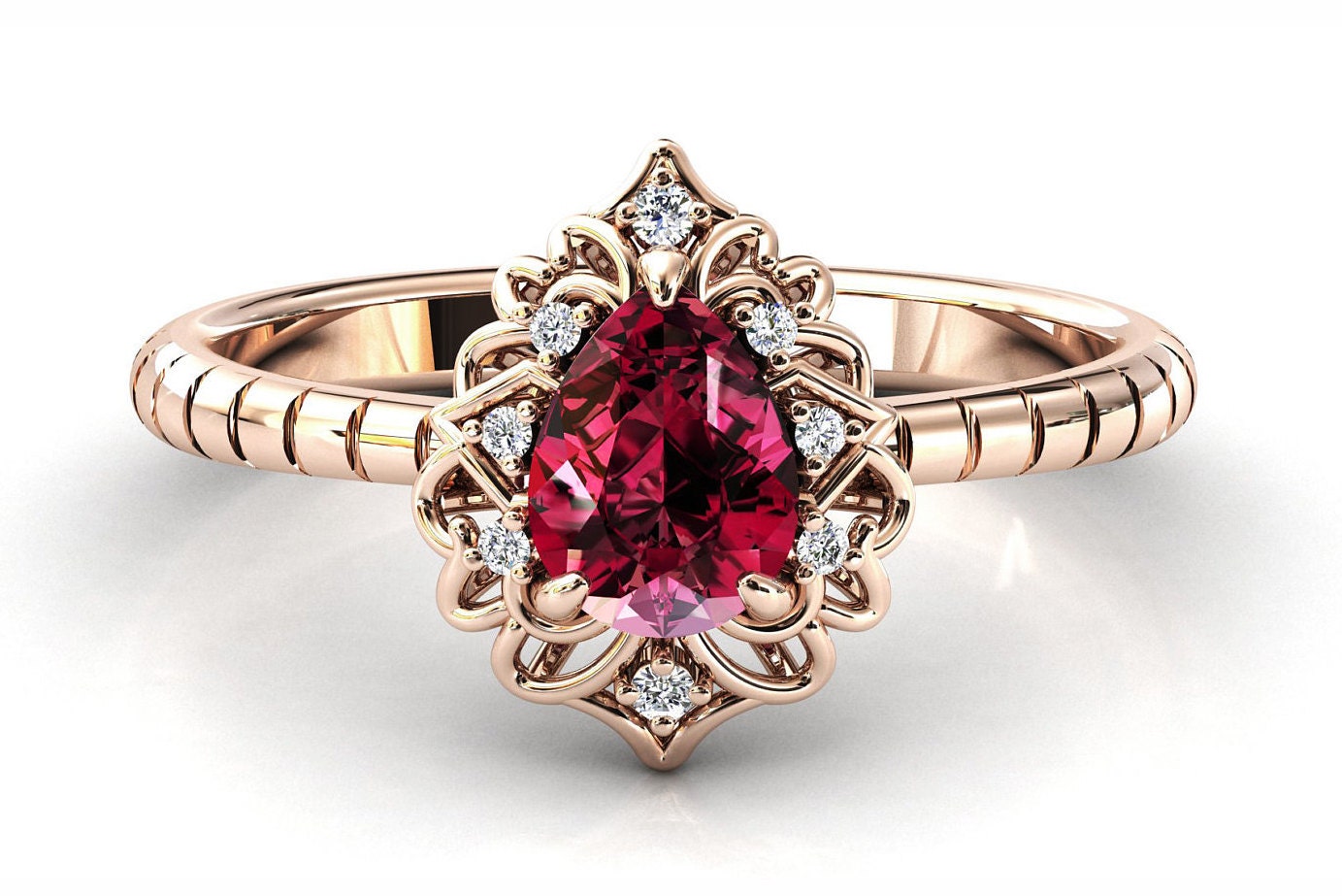 Antique Garnet Engagement Ring in 14k Gold Garnet Wedding Ring | Etsy