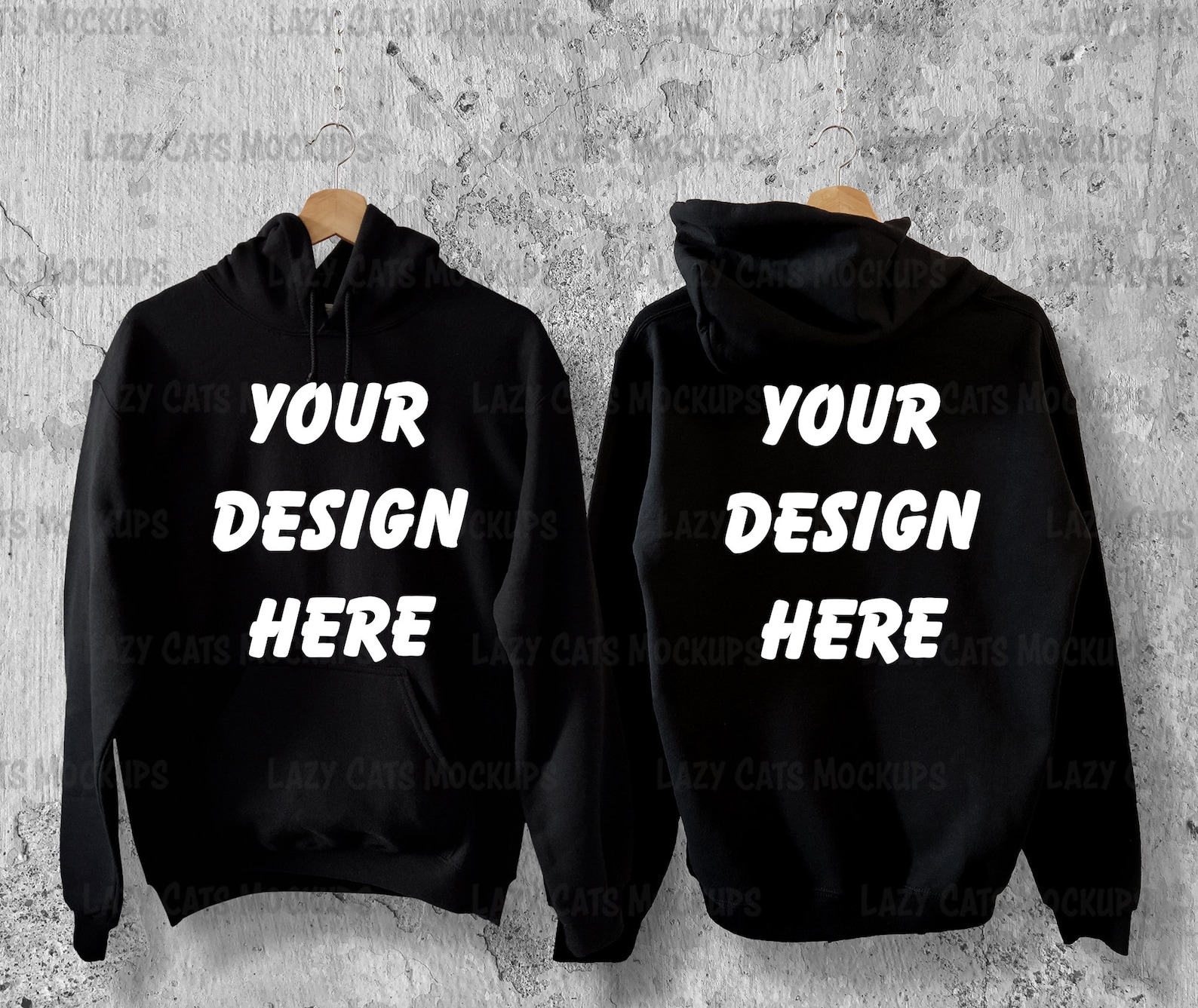 Front & Back Black Hoodie Mock Up, Gildan 18500 Mock Up, Sweatshirt ...
