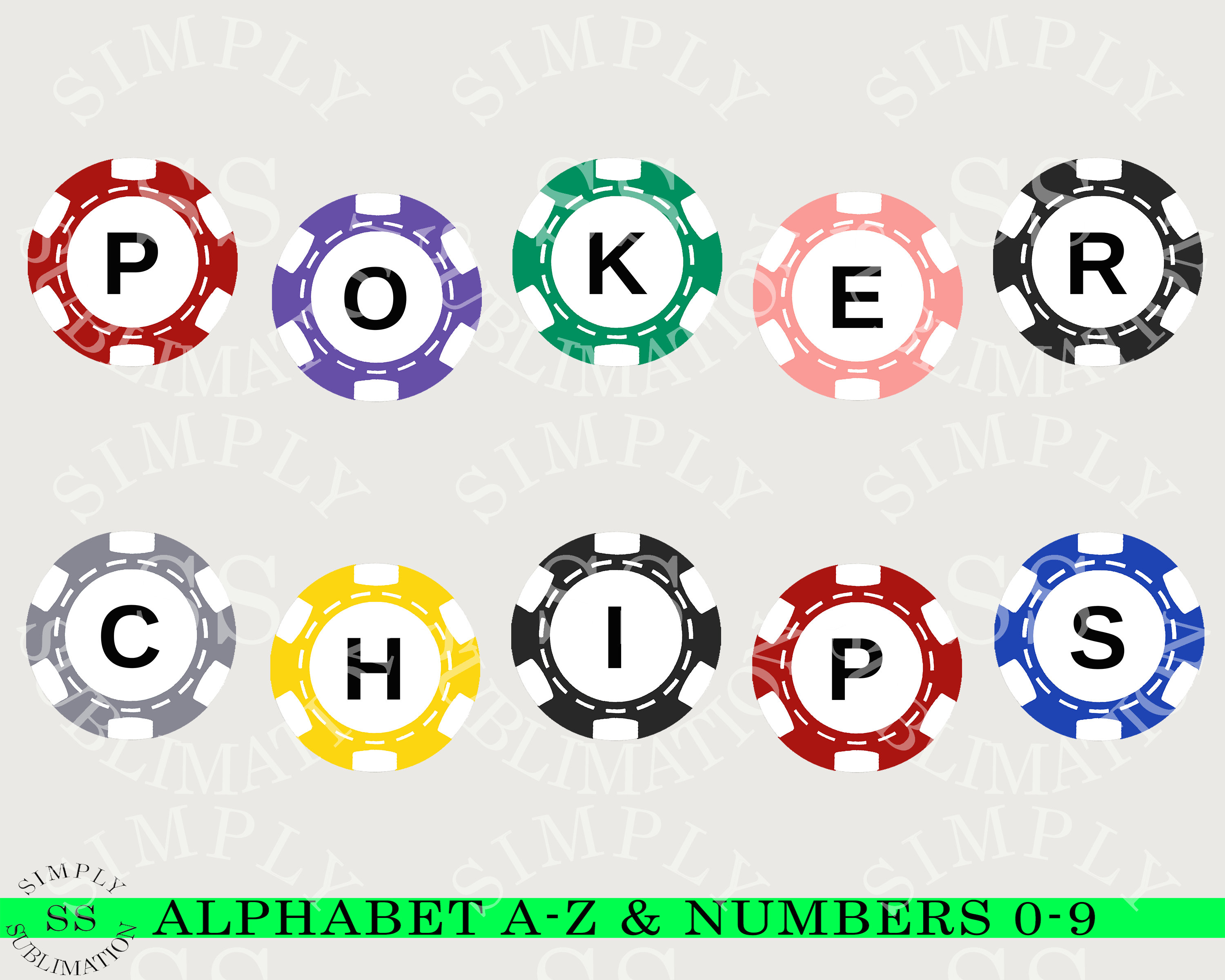 Poker Chip Letters & Numbers Alphabet Sublimation Set ,sublimation Cute ...