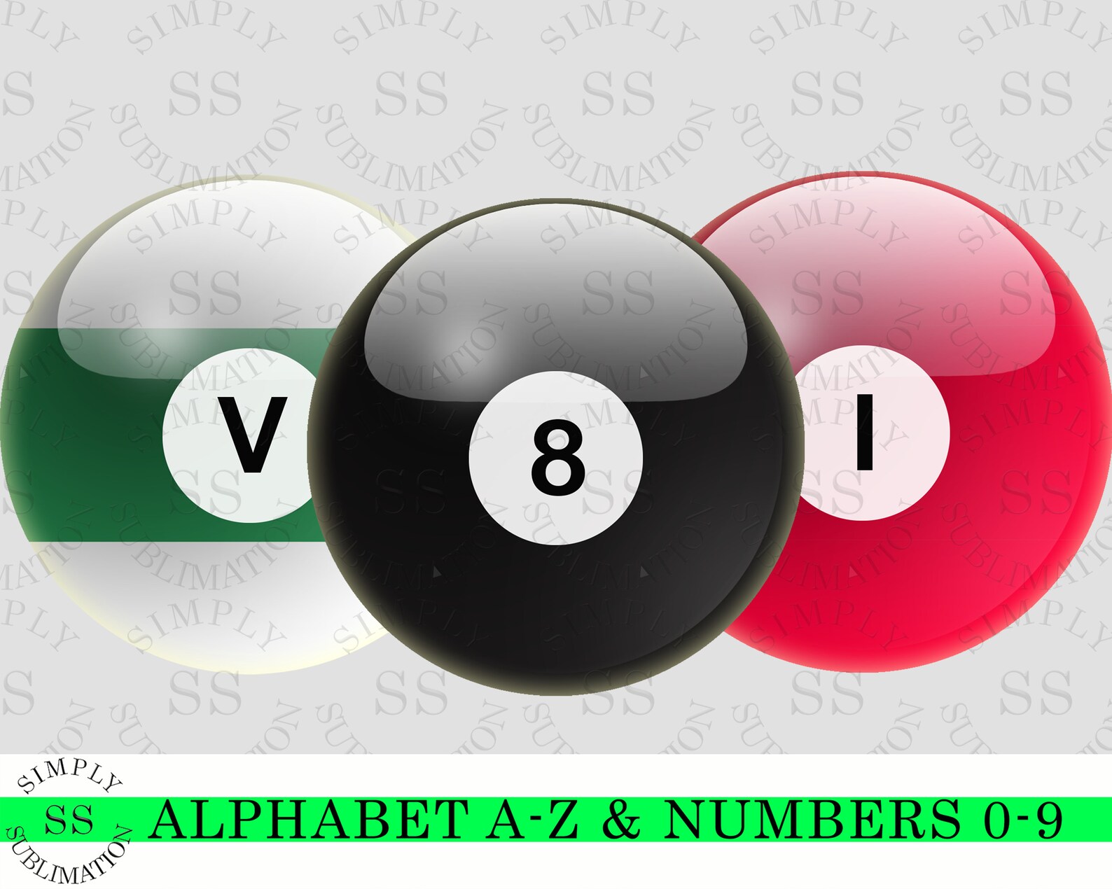 Pool Balls Letters & Numbers Alphabet Sublimation Set ,sublimation Cute ...