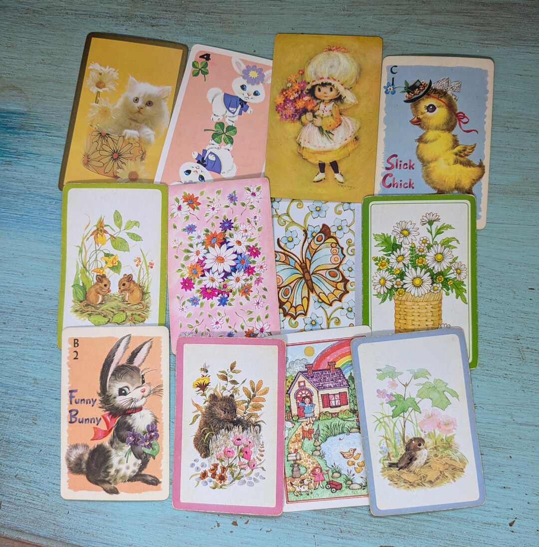 Vintage Set of 12 Spring Easter Playing Cards, Swap Cards, Craft Supply ...