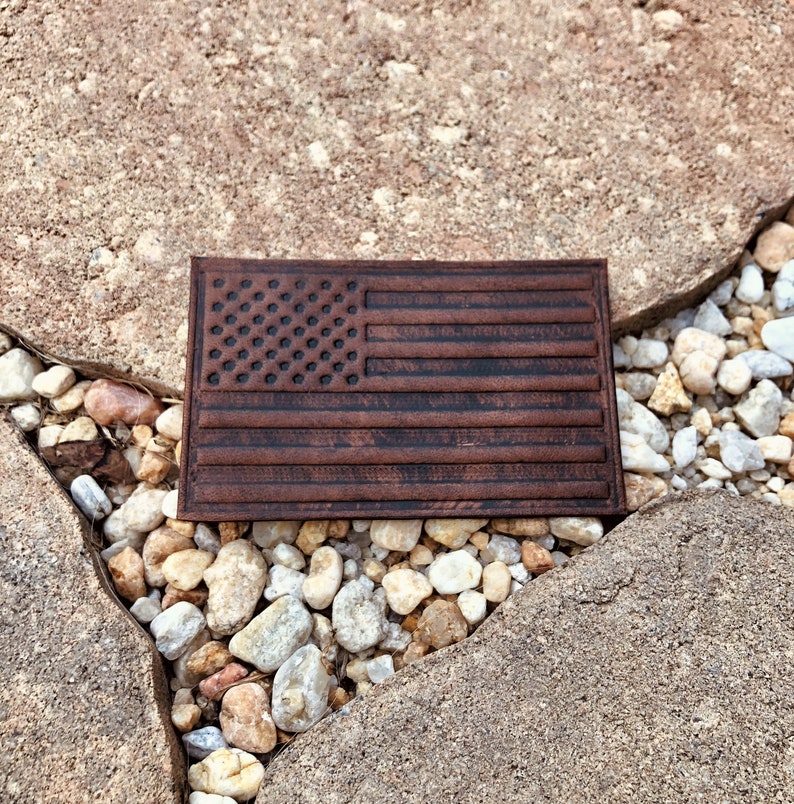 American Flag Leather Patch - Antique Brown - Etsy