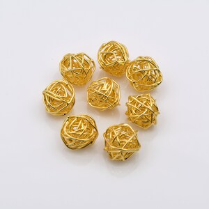 10mm - 8pc Round Gold Wire Ball Beads for Jewelry Making, Shiny Gold ...