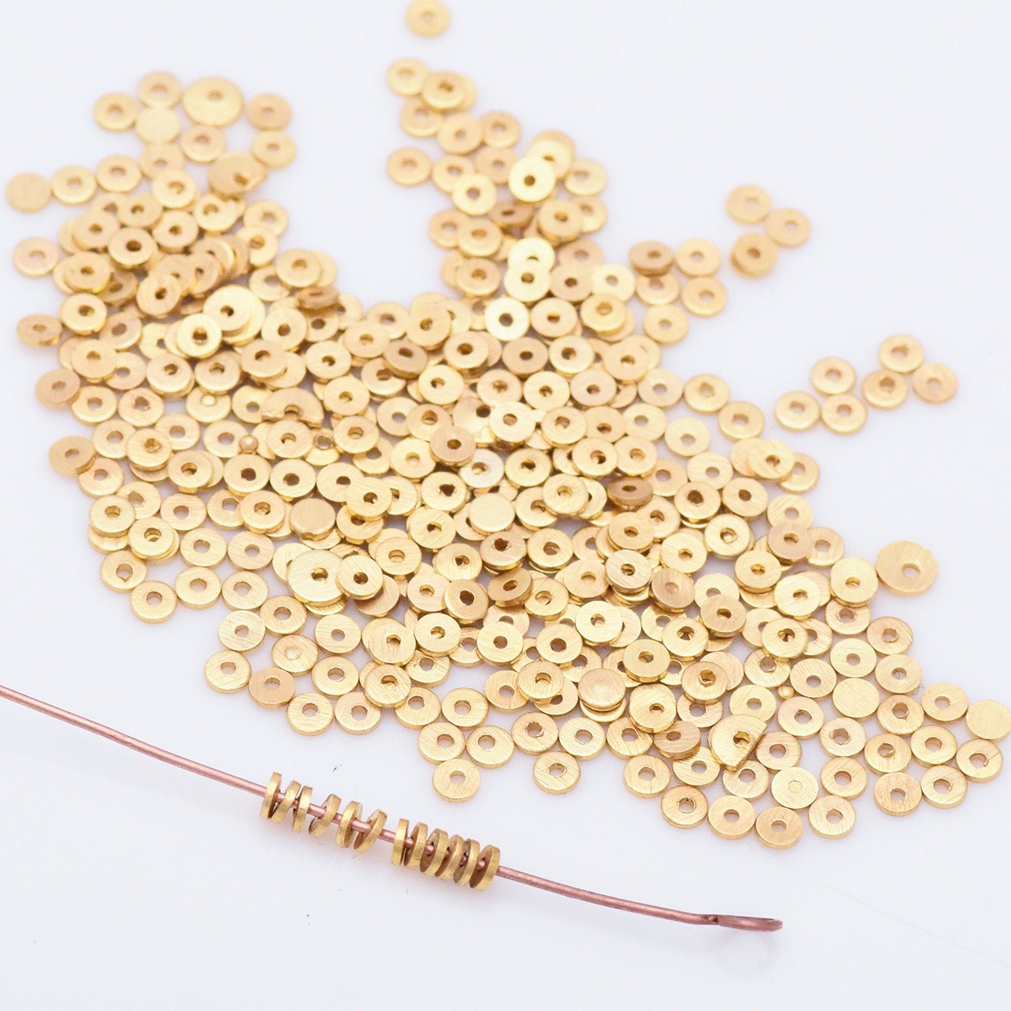 Gold Flat Disc Spacers Brushed Disk Heishi Spacers Beads - Etsy