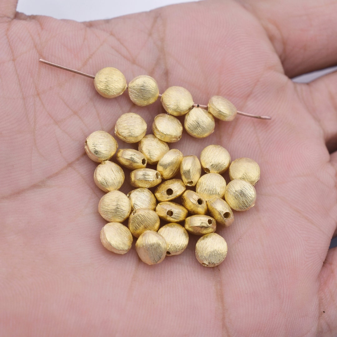 Gold Plated Saucer Beads , 30pc-6mm Side Hole Brushed Beads, Coin Shape ...