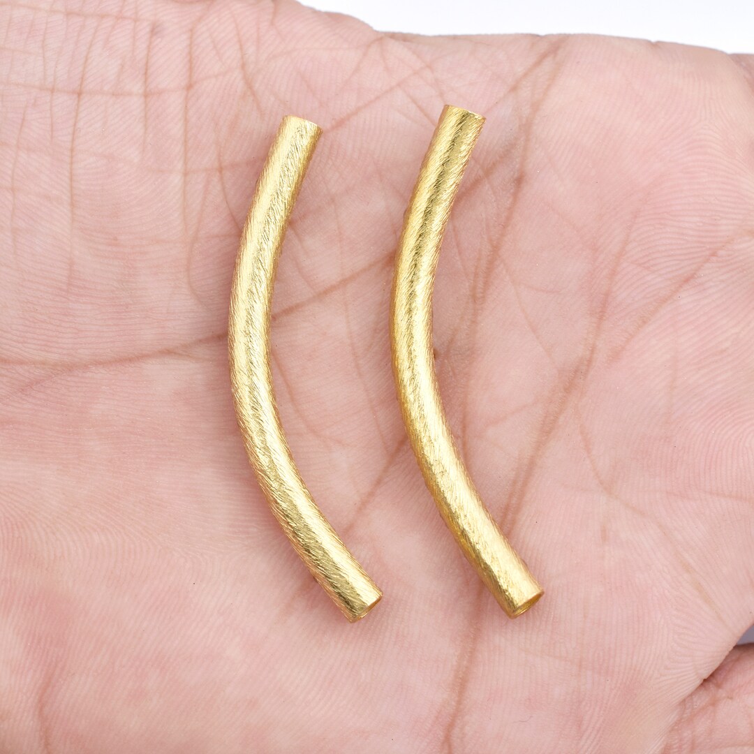 2pc-50mm Gold Curved Tube Beads, Brushed Finish Gold Plated Tubes, 3mm ...
