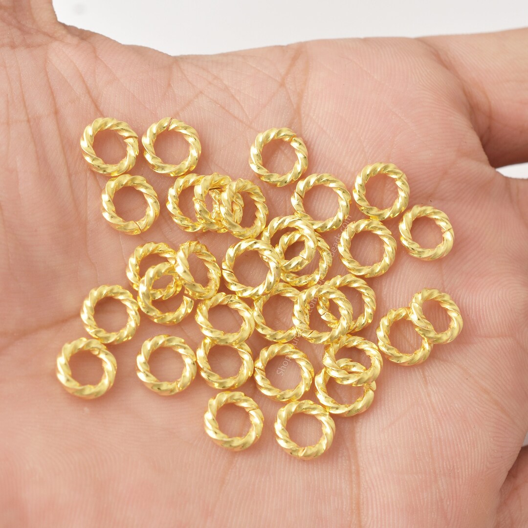 8mm - 32pcs Open Twisted Wire Gold Jump Rings, Gold Plated Saw Cut Jump ...