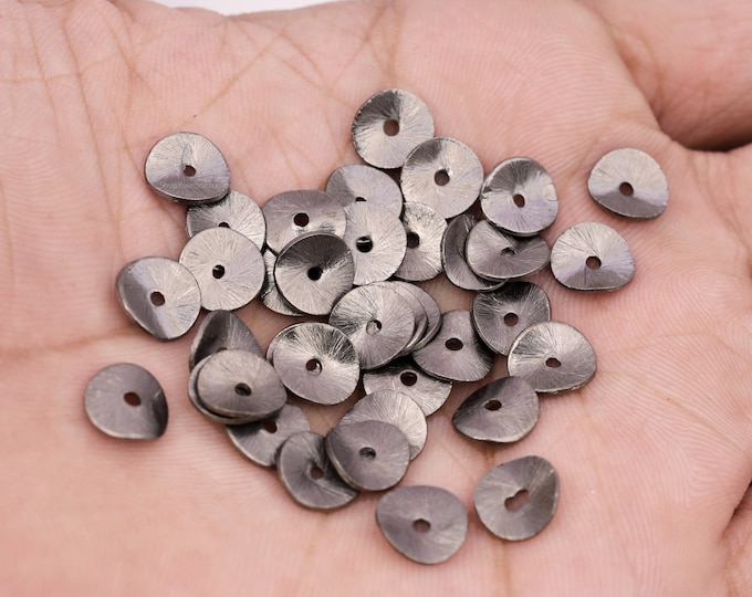 Black Wavy Spacers Disc Beads 8mm - 41pcs Gunmetal Plated Wavy Disc ...