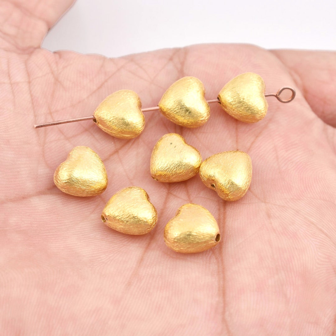 10mm - Gold Heart Beads, Gold Plated Brushed Heart Shape Spacer Beads ...