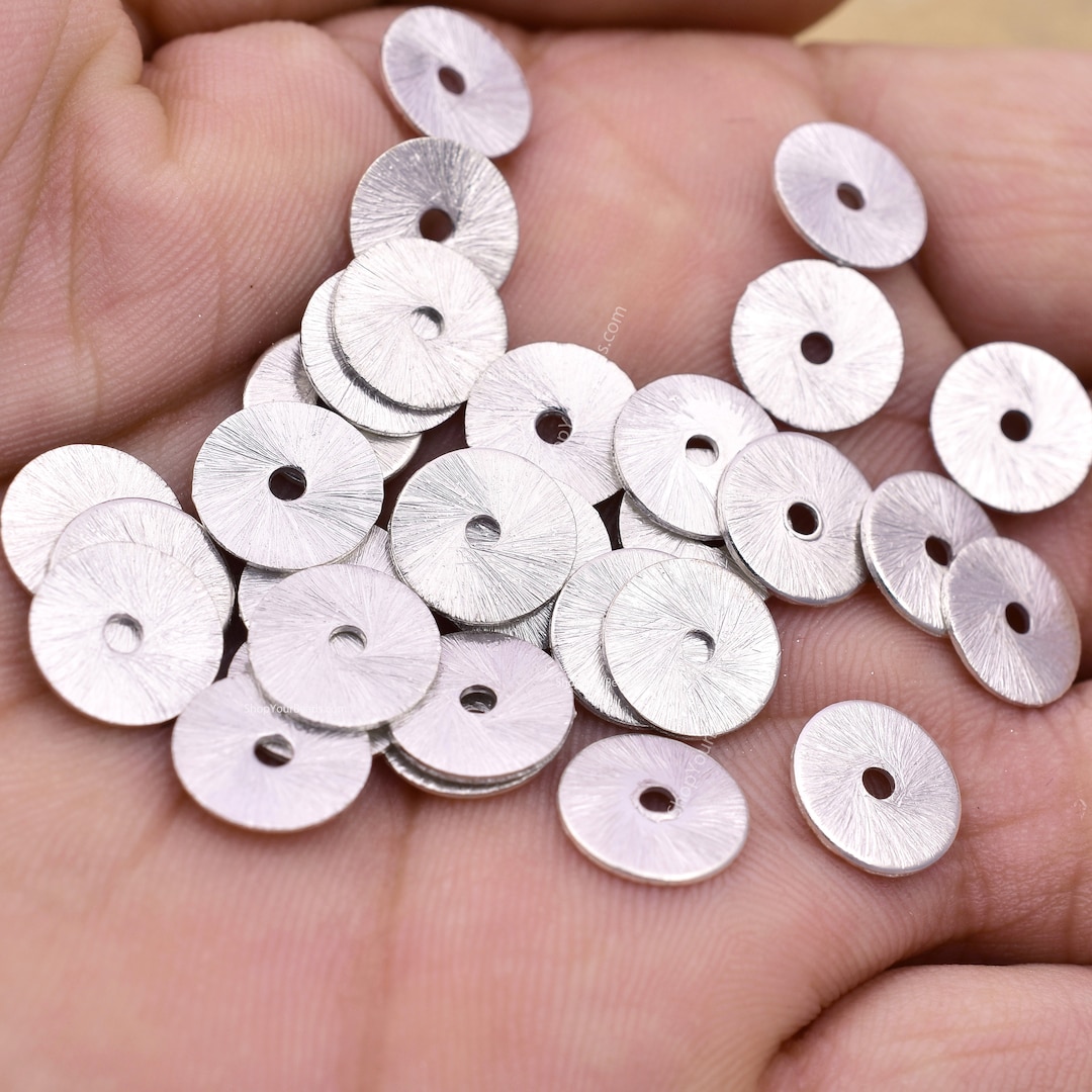 10mm - 30pc Silver Heishi Beads, Flat Silver Disc Beads, Silver Spacer ...