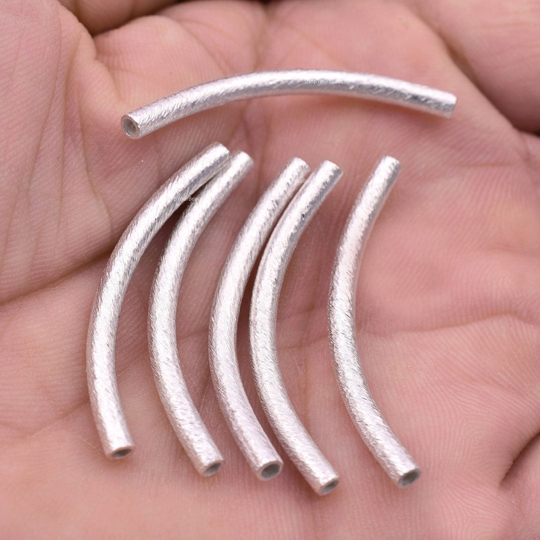 40mm Curved Silver Tube Beads, Pipe Beads for Jewelry Making, Brushed ...