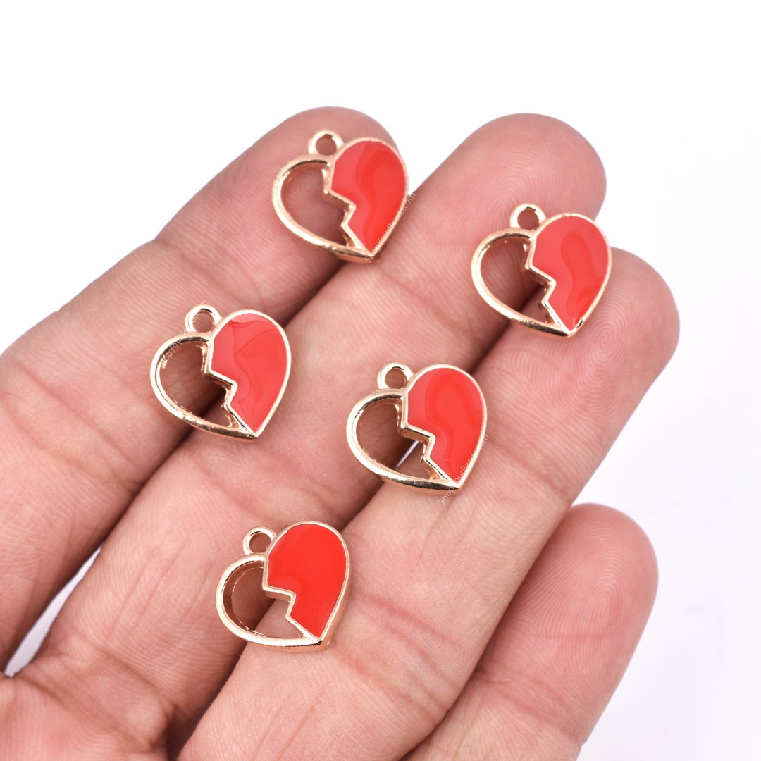 Broken Heart Crafting Charms - 10pcs, Assorted Color, Set of 10 Pink ...