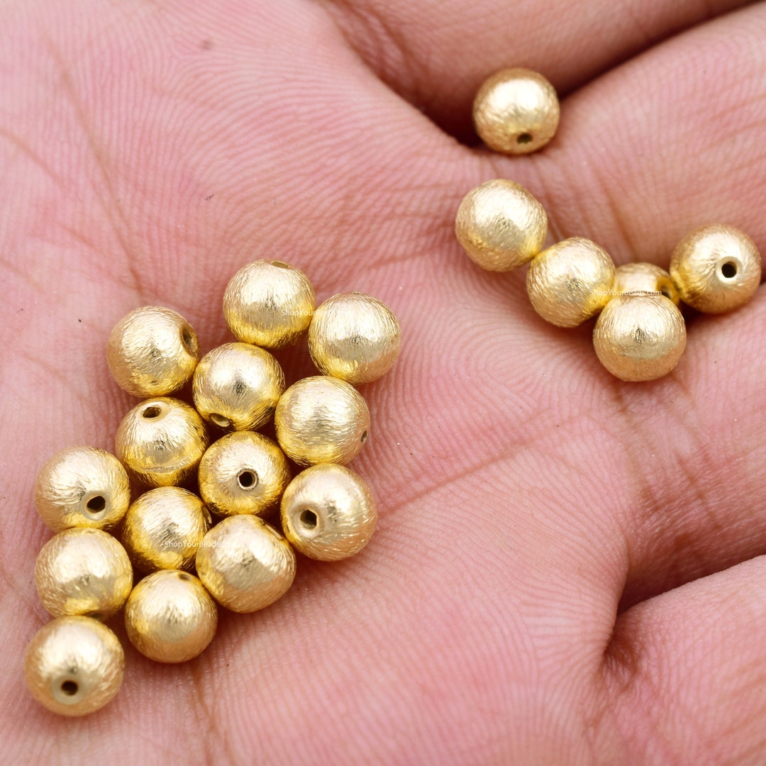 Brushed Gold Ball Beads - 6mm Round Gold Plated Spacer Beads, Handmade ...