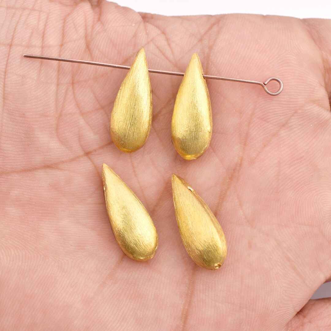 Gold Drop Beads 21mm - 4pc Brushed Gold Drop Beads for Jewelry Making ...