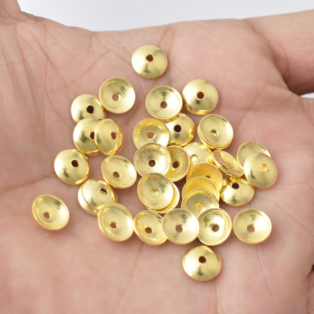 8mm - 36pc Shiny Gold Bead Caps, Gold Plated Plain Smooth Round Bead ...