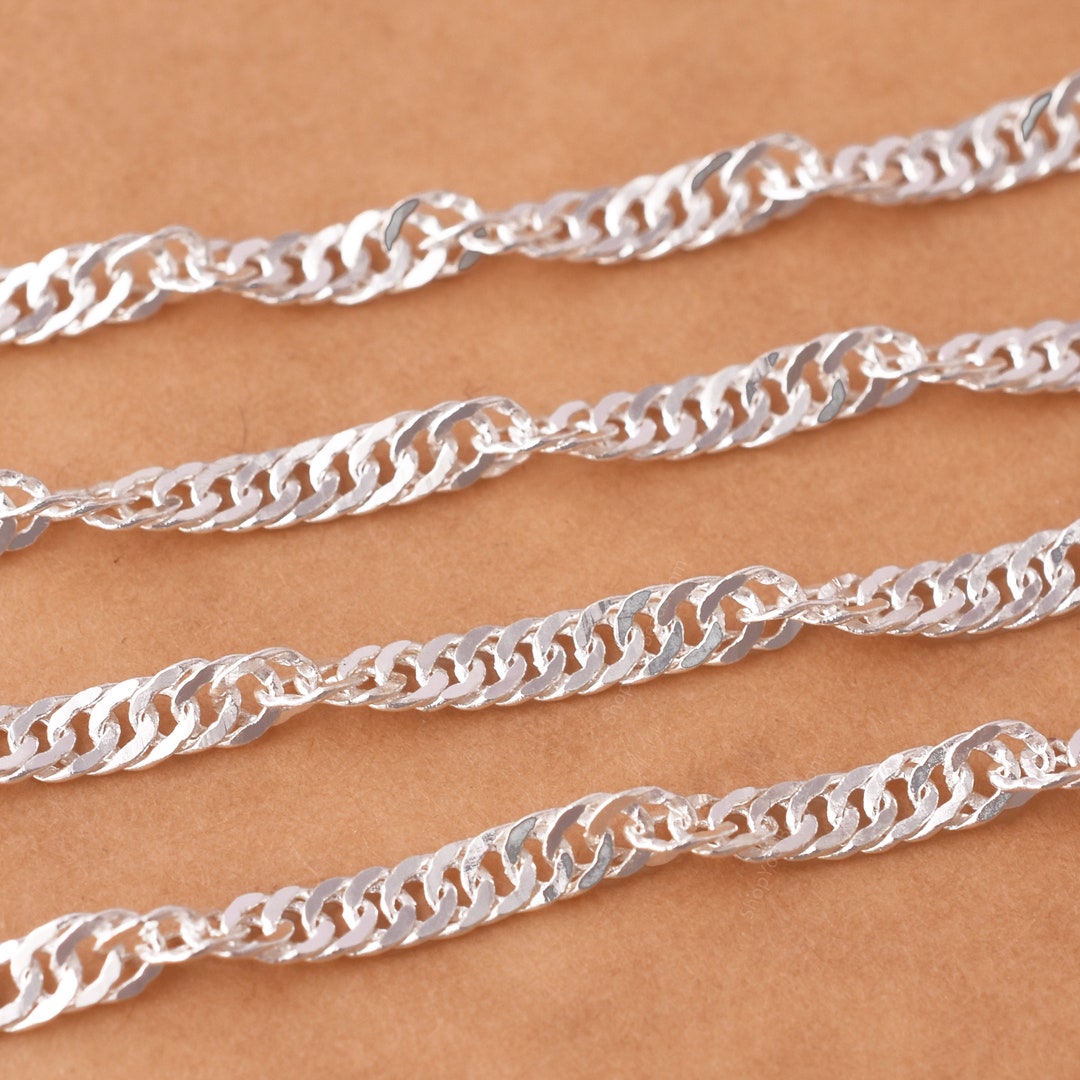 Silver Plated 3mm Water Wave Chain for Dainty Jewelry Making, Everyday ...