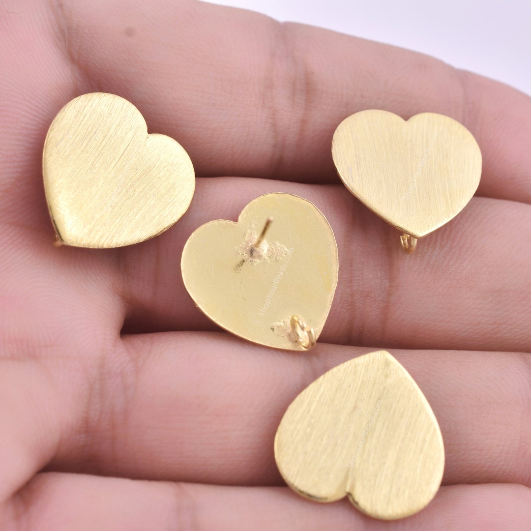 18mm 4pcs Gold Brushed Heart Shape Studs Earring Connector, Gold Plated ...