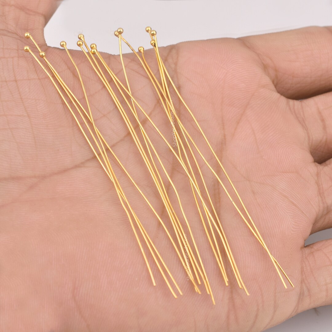 55pc- Gold Plated Round Ball Head Pins 76mm Long / 3 Inches Long / 23 ...