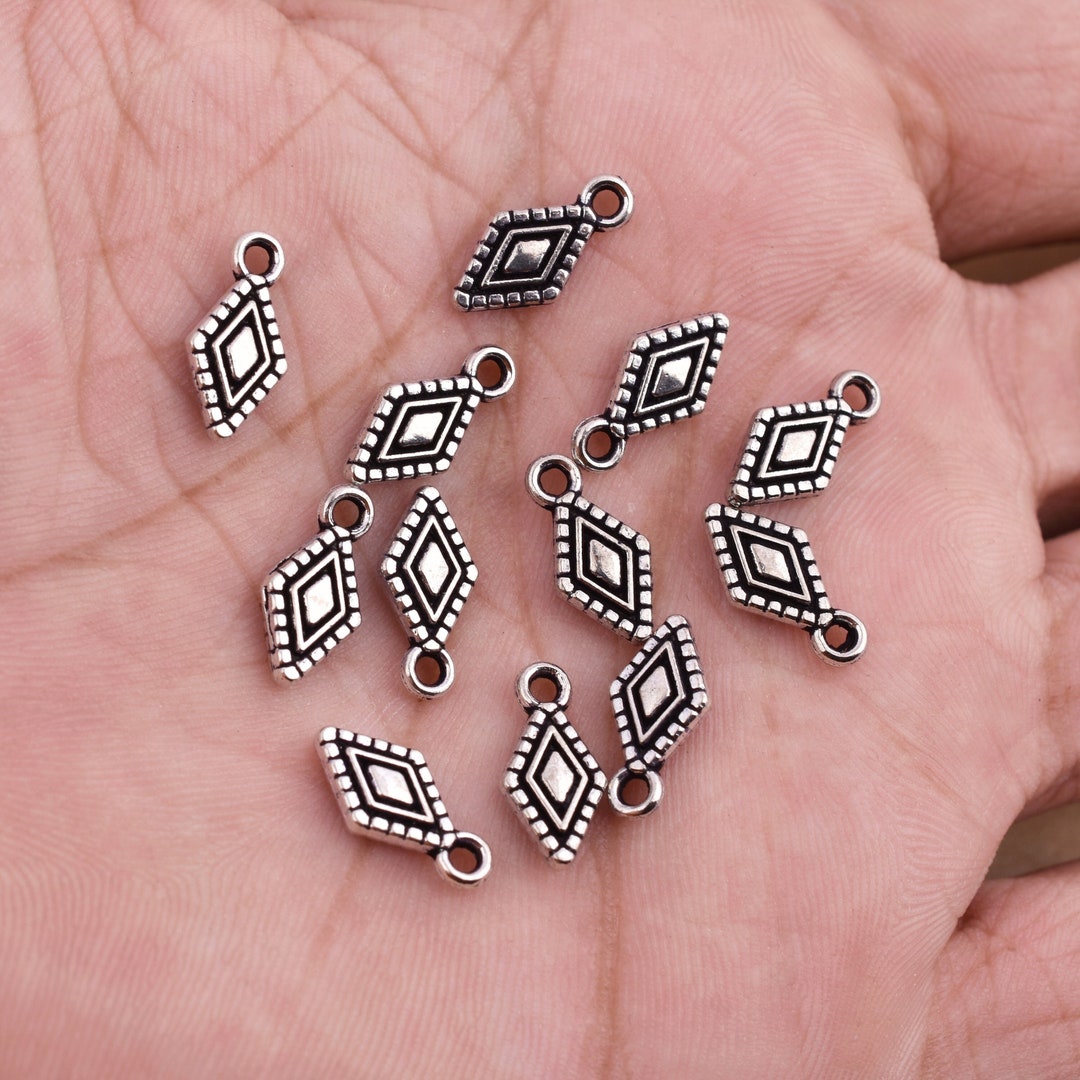 13mm - 20pcs Antique Silver Plated Diamond Shape Charms - Etsy
