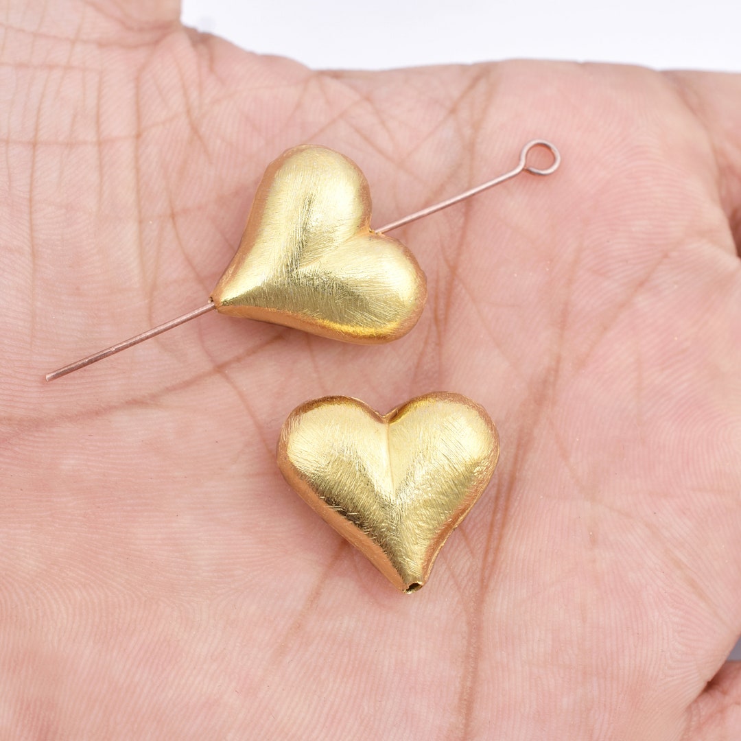 20mm Gold Heart Beads, 2pc Gold Plated Brushed Metal Large Heart Beads ...