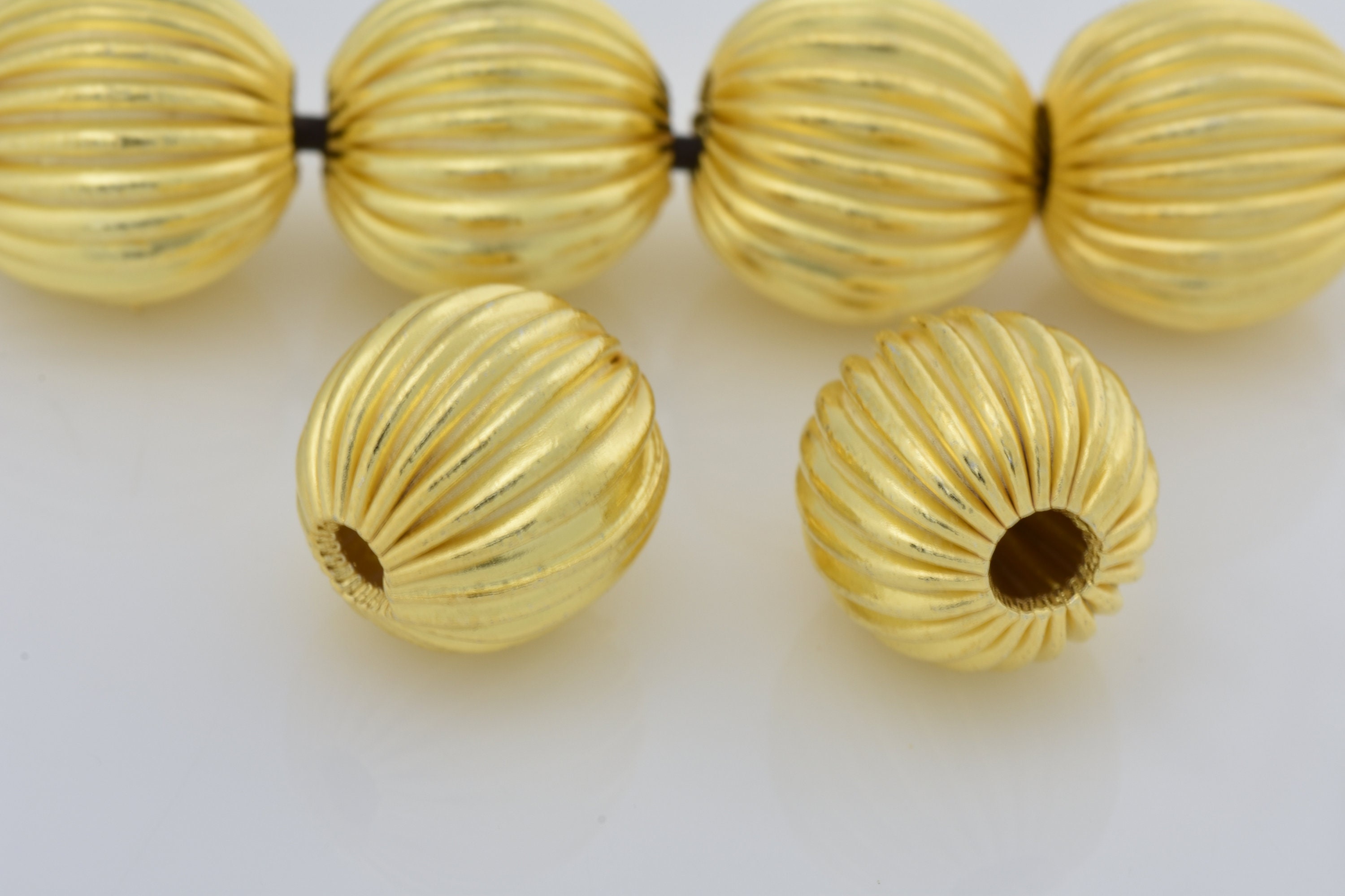 12mm 6pc Gold Beads Real Gold Plated Corrugated Ball Beads | Etsy