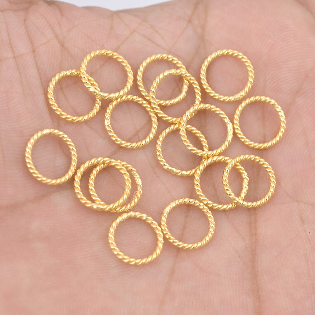 Gold Twisted Jump-rings, 17 AWG, 10mm Diameter 50pc Gold Plated Round ...